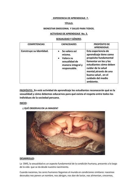 Experiencia De Aprendizaje No O Y O Sexualidad Jimena Salinas UDocz
