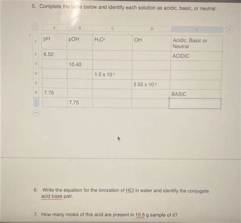 Solved Complete The Table Below And Identify Each Solution Chegg