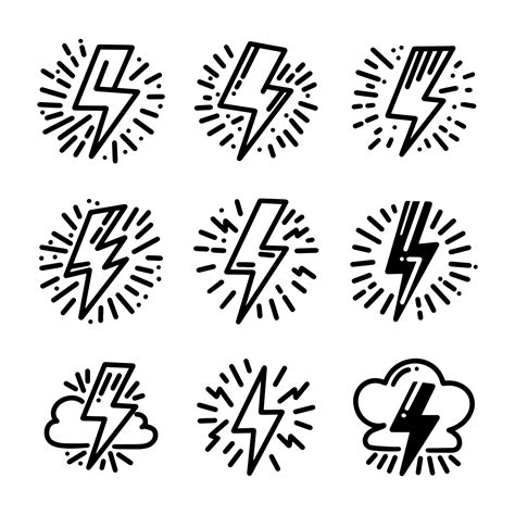 Hand Drawn Vector Doodle Electric Lightning Symbol Sketch Thunder