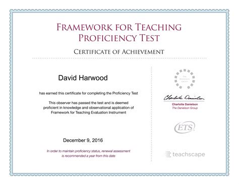 Framework For Teaching Evaluation Certificate Pdf