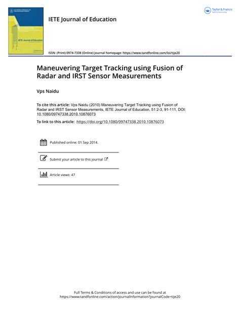 Pdf Maneuvering Target Tracking Using Fusion Of Radar And Irst Sensor