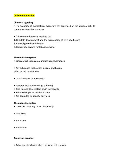 Cell Communication Cell Communication Chemical Signaling The