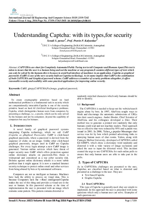 Pdf Understanding Captcha With Its Types For Security