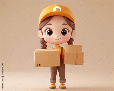 Engaging 3d Render Of A Cute Female Logistics Delivery Worker