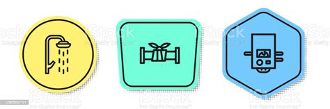 세트 라인 샤워 산업 금속 파이프 및 가스 보일러 컬러 셰이프입니다 벡터 엔진 오일에 대한 스톡 벡터 아트 및 기타 이미지 엔진 오일 전기로 가정 생활 Istock