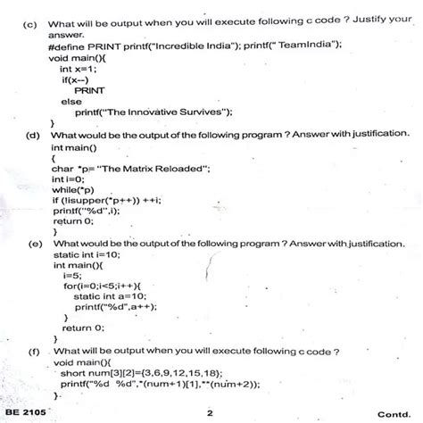 Bput Btech Programming In C Question First Year