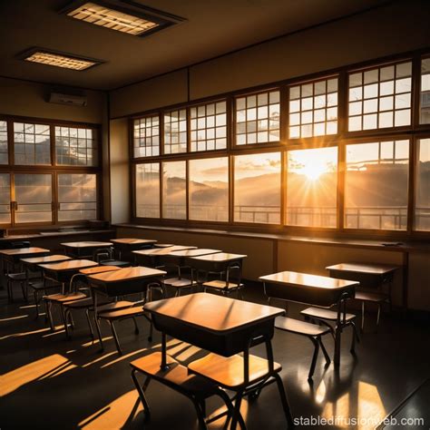 Japanese School Classroom At Sunset Stable Diffusion Online