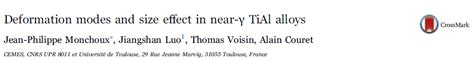 Deformation Modes And Size Effect In Near γ Tial Alloys Sntech Inc