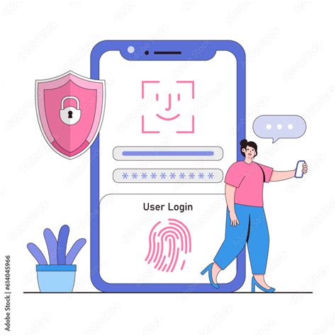 Biometric Authentication Vector Illustration Concept With Characters Fingerprint Recognition