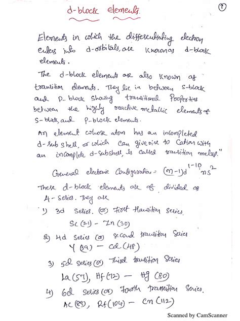 D Block Elements Pdf