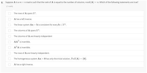Solved 8 Suppose A Is A M X N Matrix Such That The Rank Of Chegg Com