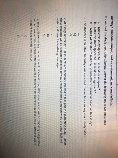 solved activity 1 random sample random assignment and