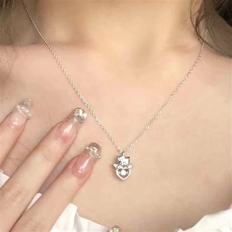1 1할인💖키티엔젤목걸이💖키티천사큐빅목걸이💖실버925 고양이 유니크 Y2k 하이틴 키치 목걸이 우정템 우정목걸이 여친선물 친구선물 생일선물 여사친선물 여신전용 에이블리