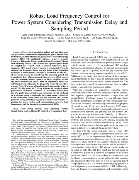 Pdf Robust Load Frequency Control For Power System Considering Transmission Delay And Sampling
