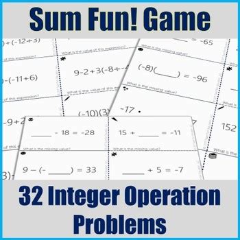 Integer Operations Task Card Game By Team Tom Teachers Pay Teachers