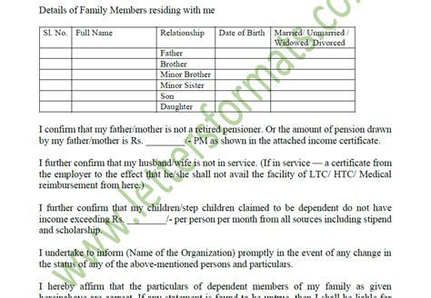 Declaration Format For Dependent Parents Family Member