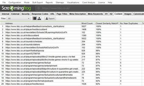 how to check for duplicate content screaming frog