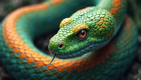 Illustration Of Green Snake Close Up Portrait Of Reptile Its Texture Illustration Of Green Snake Close Up Portrait Of Reptile Its Texture