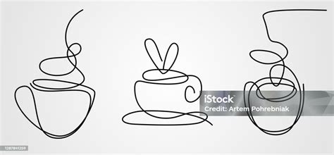 커피 스케치의 캡 찻잔의 차 윤곽 아이콘 핫 드링크 한 줄 기호 손으로 그린 한 줄 음료 아메리카노 에스프레소 카푸치노 라떼 낙서 벡터 그림입니다 드로잉에 대한 스톡 벡터