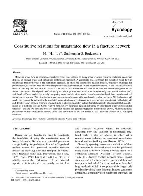 Pdf Constitutive Relations For Unsaturated Flow In A Fracture Network
