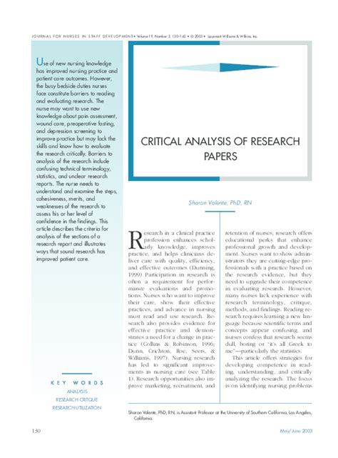 Pdf Critical Analysis Of Research Papers