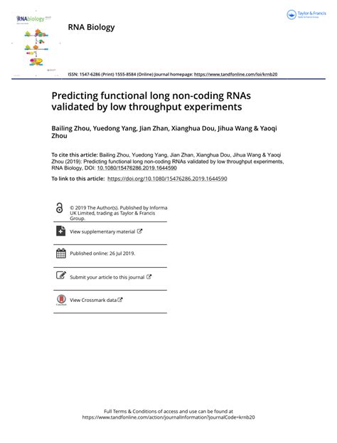pdf predicting functional long non coding rnas validated by low throughput experiments