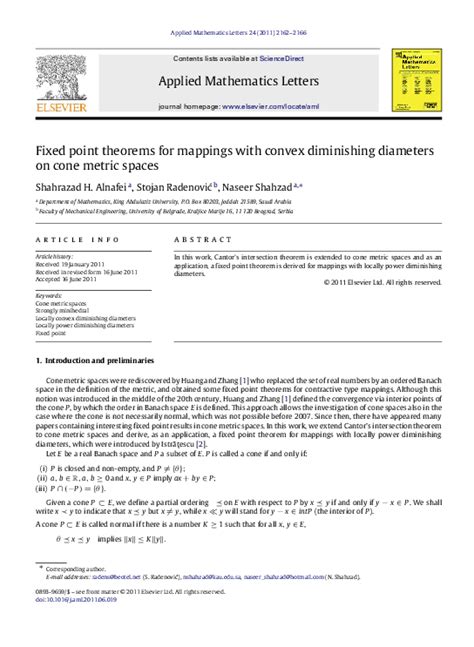 Pdf Fixed Point Theorems For Mappings With Convex Diminishing
