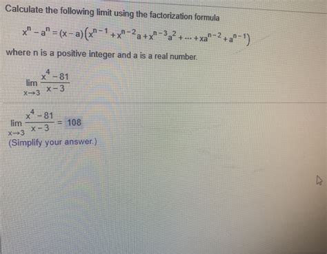 Solved Calculate The Following Limit Using The Factorization