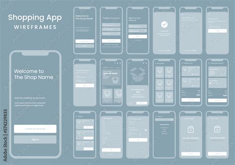 Vetor De Shopping Mobile App Screens Design Vector Illustration Shopping App Ui Wireframes
