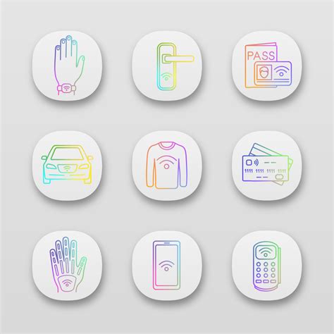 Nfc Technology App Icons Set Near Field Bracelet Door Lock