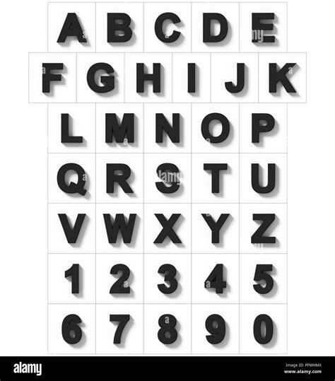 Letters And Numbers 3d Black Isolated On White With Shadow Orthogonal Projection 3d