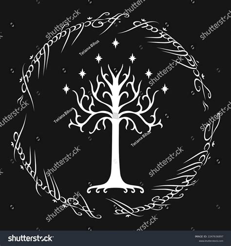 White Tree Gondor Writing Ring Power Stock Vector Royalty Free 2247636897 Shutterstock
