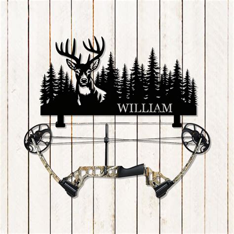 Personalized Bow Hanger Sign Metal Bow Holder Bowhunting With Name