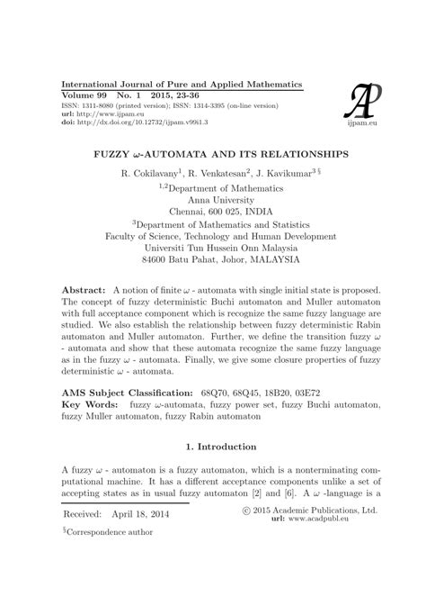 Pdf Fuzzy ω Automata And Its Relationships