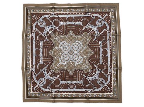 Hermès Hermes Carré 55 Bandana Scarf Brown White Silk Ref2459378