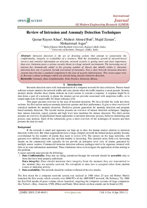 Pdf Review Of Intrusion And Anomaly Detection Techniques