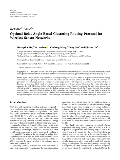 pdf optimal relay angle based clustering routing protocol for wireless sensor networks