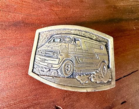 Vintage 1970s Dodge Van Belt Buckle Brass Tone Custom Van