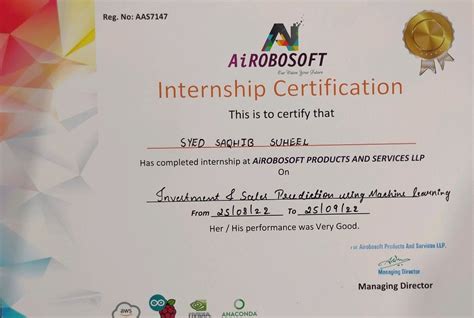 Completed Internship On Al And Ml At Airobosoft Products And Services Llp Bengaluru Syed Saqhib