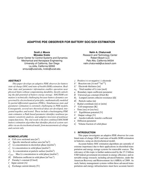 Pdf Adaptive Pde Observer For Battery Socsoh Estimation