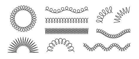 나선형 스프링 세트 블랙 메탈 와이어 코일 스프링 컬렉션 얇은 와이어 프레임 지그재그 라인 금속 파도 유연한 코일 및 그래픽