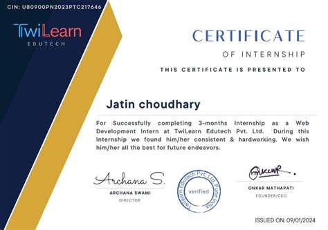 Jatin Choudhary On Linkedin Internship At Twilearn Edutech As A Web