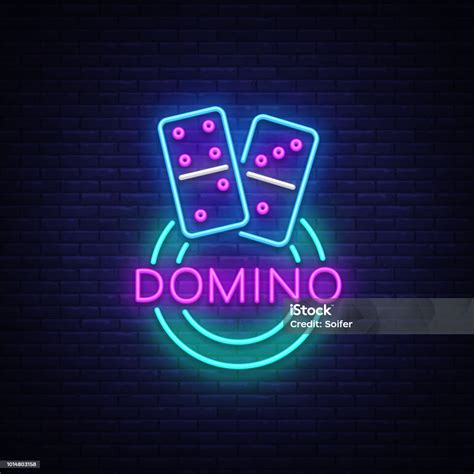 도미노 네온 로고 벡터입니다 도미노 네온 사인 디자인 템플릿 현대 동향 디자인 밤 네온 간판 밤 밝은 광고 라이트 배너 조명