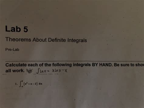 Solved Lab 5 Theorems About Definite Integrals Pre Lab