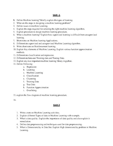 Machine Learning Question Bank Unit 1 Define Machine Learning Briefly Explain The Types Of