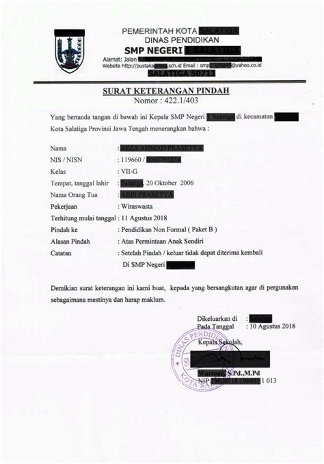 Detail Surat Pindah Sekolah Koleksi Nomer