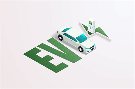 Ev 자동차 기술 또는 전기 자동차 충전 스테이션에서 배터리를 충전합니다 재생 에너지에 대한 스톡 벡터 아트 및 기타 이미지