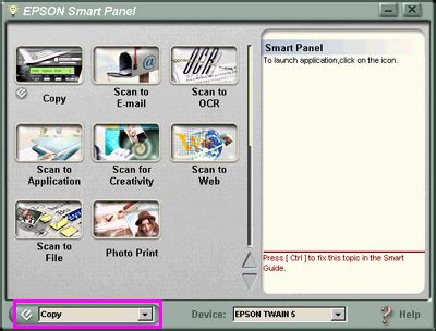 Assigning An Application In The EPSON Smart Panel Window