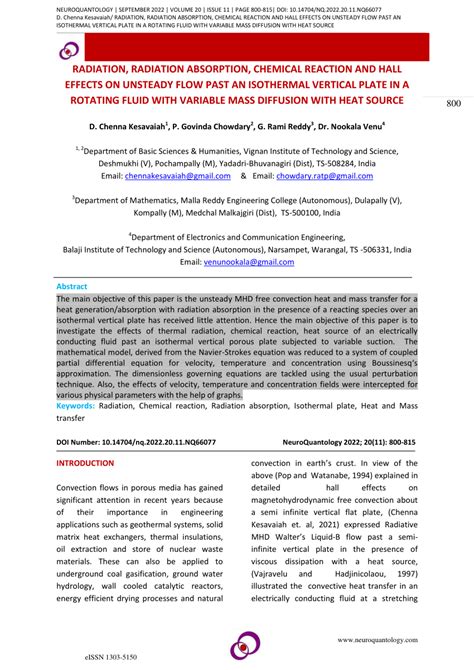 Pdf Radiation Radiation Absorption Chemical Reaction And Hall