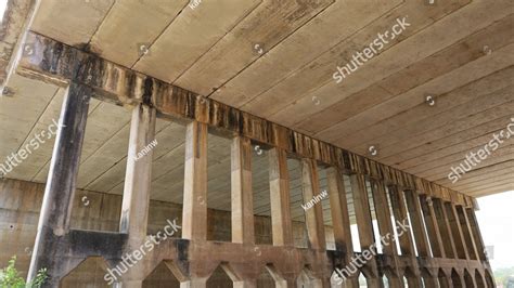 Close Up Beams And Columns Under The Bridge Beam Structure With Columns For Supporting The